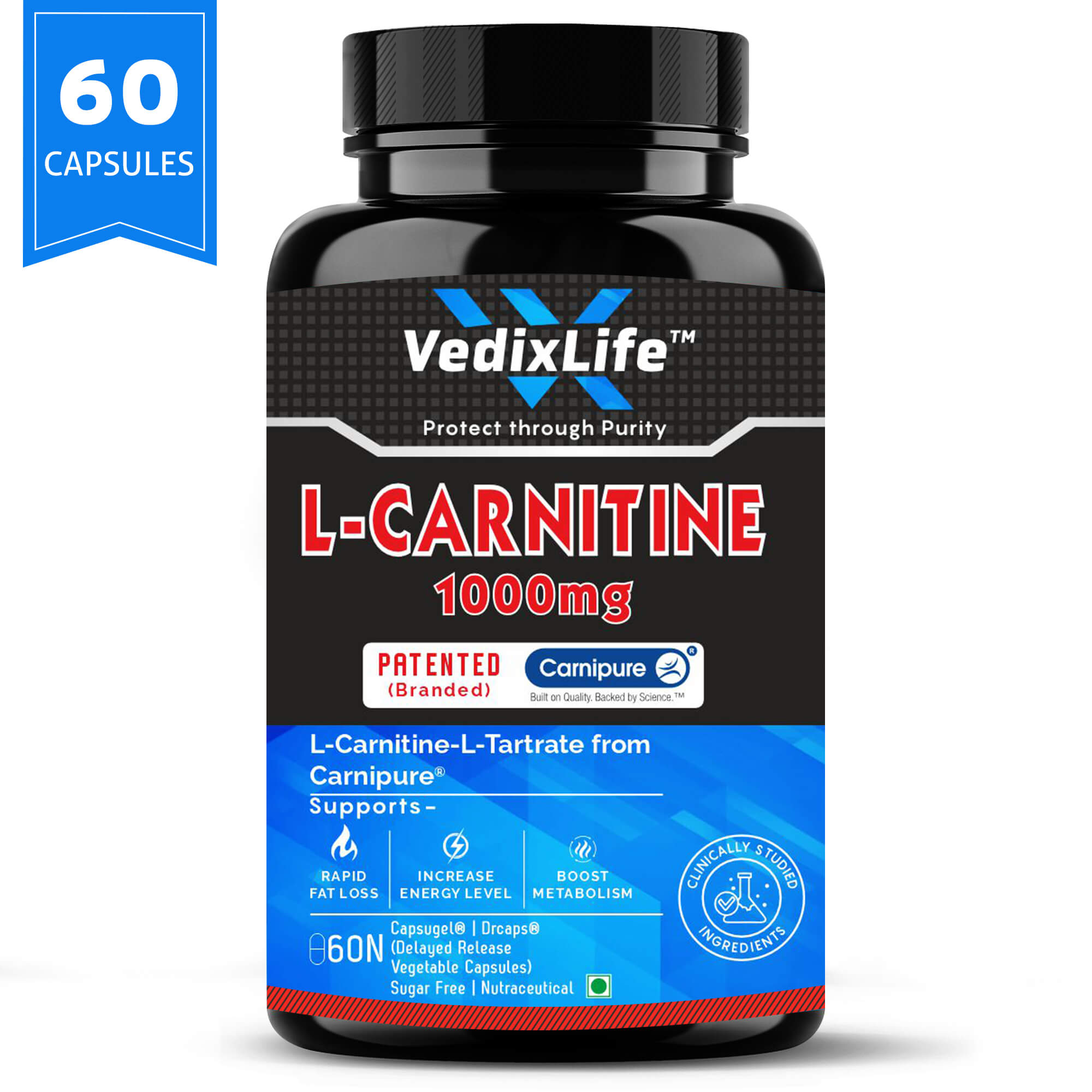 L-Carnitine L-Tartrate Supplement for Fat Loss 60 Capsules – Vedix Life